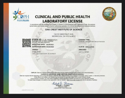 Oak Crest receives Clinical and Public Health Laboratory License (CLIA ...